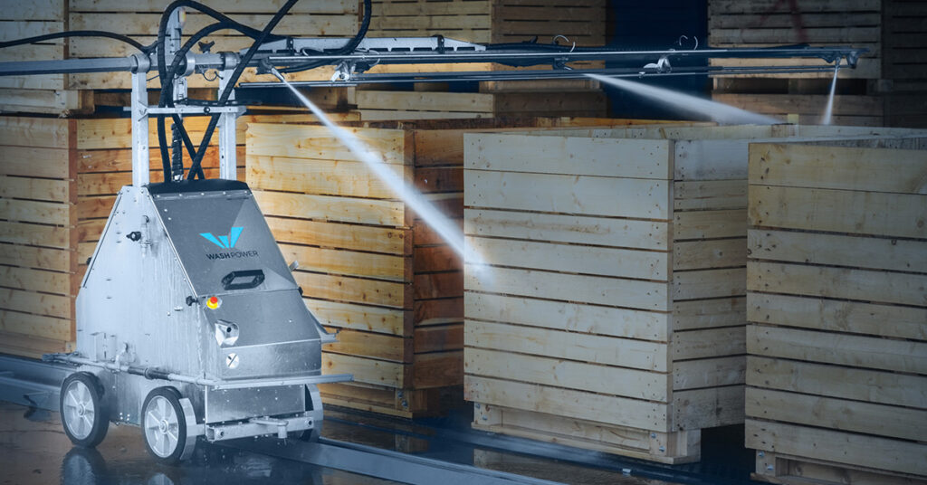 Wash of potato crates and other boxes for farming crops